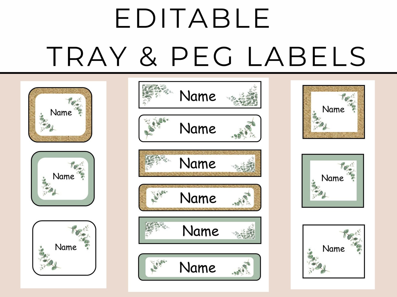 Eucalyptus Editable Tray and Peg Labels - Etsy