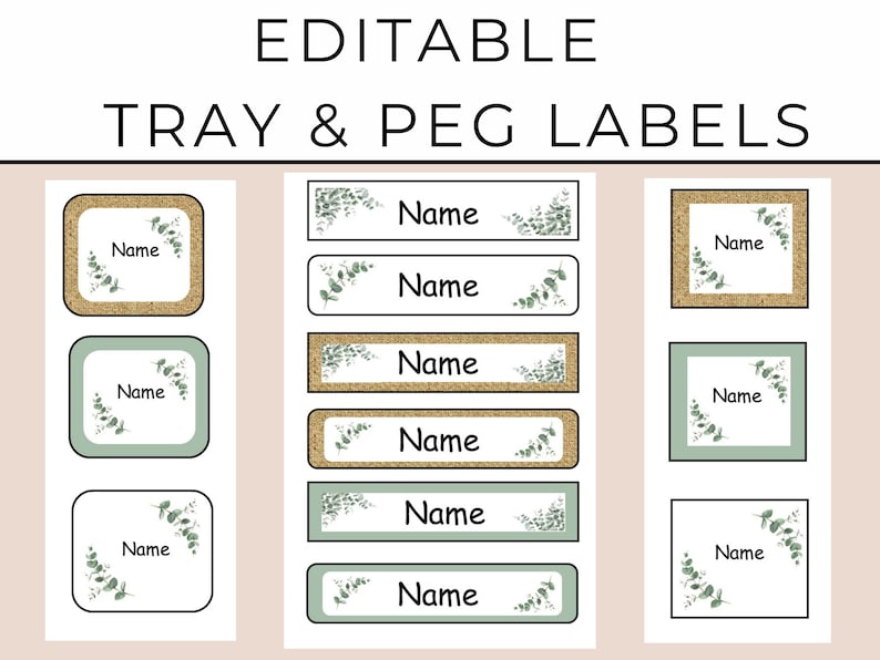 Eucalyptus Editable Tray and Peg Labels - Etsy