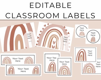 Pastel Boho Rainbow Classroom Labels editable - Etsy UK