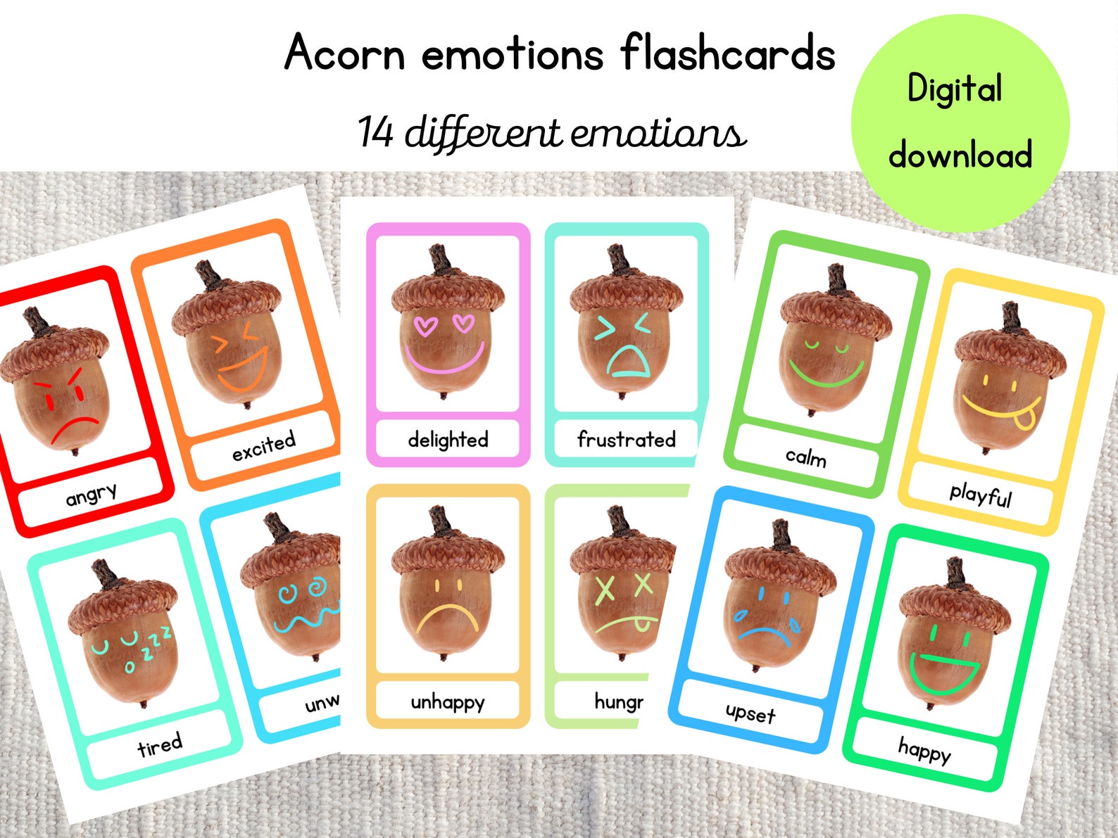 Acorn Emotions Flash Cards | Nature Emotions | Digital Download | Kids ...