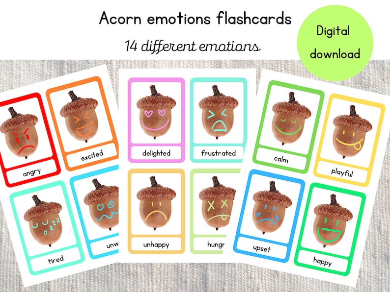 Acorn Emotions Flash Cards | Nature Emotions | Digital Download | Kids ...