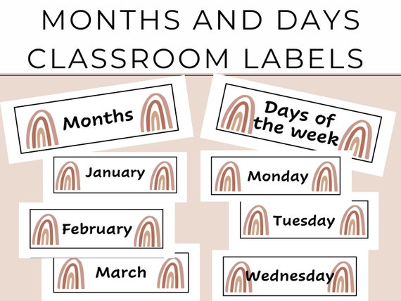 Boho Rainbow Months and Days of the Week Classroom Labels - Etsy