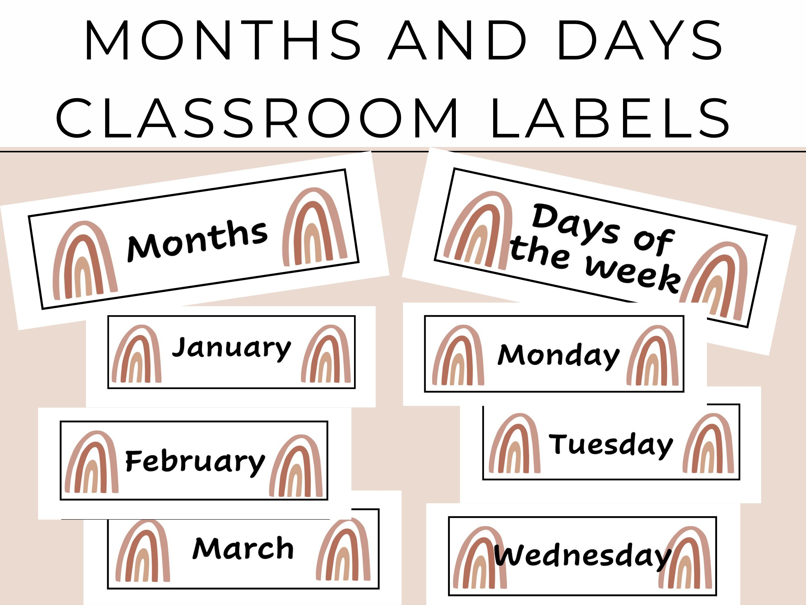 Boho Rainbow Months and Days of the Week Classroom Labels Rainbow ...