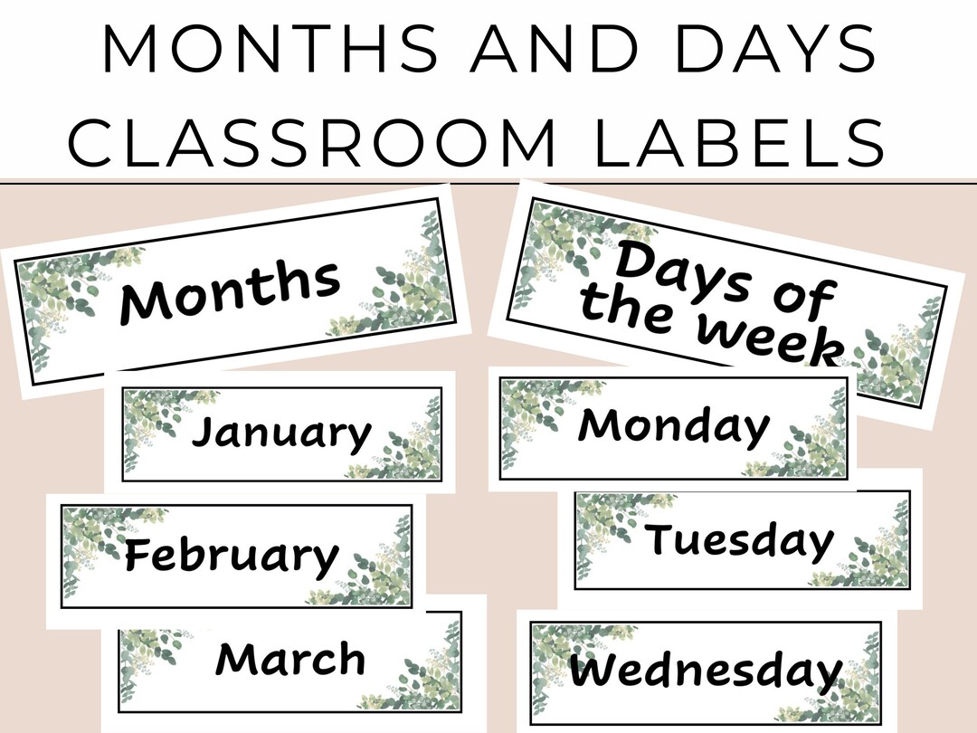 Eucalyptus Theme Months and Days F the Week Classroom Labels ...