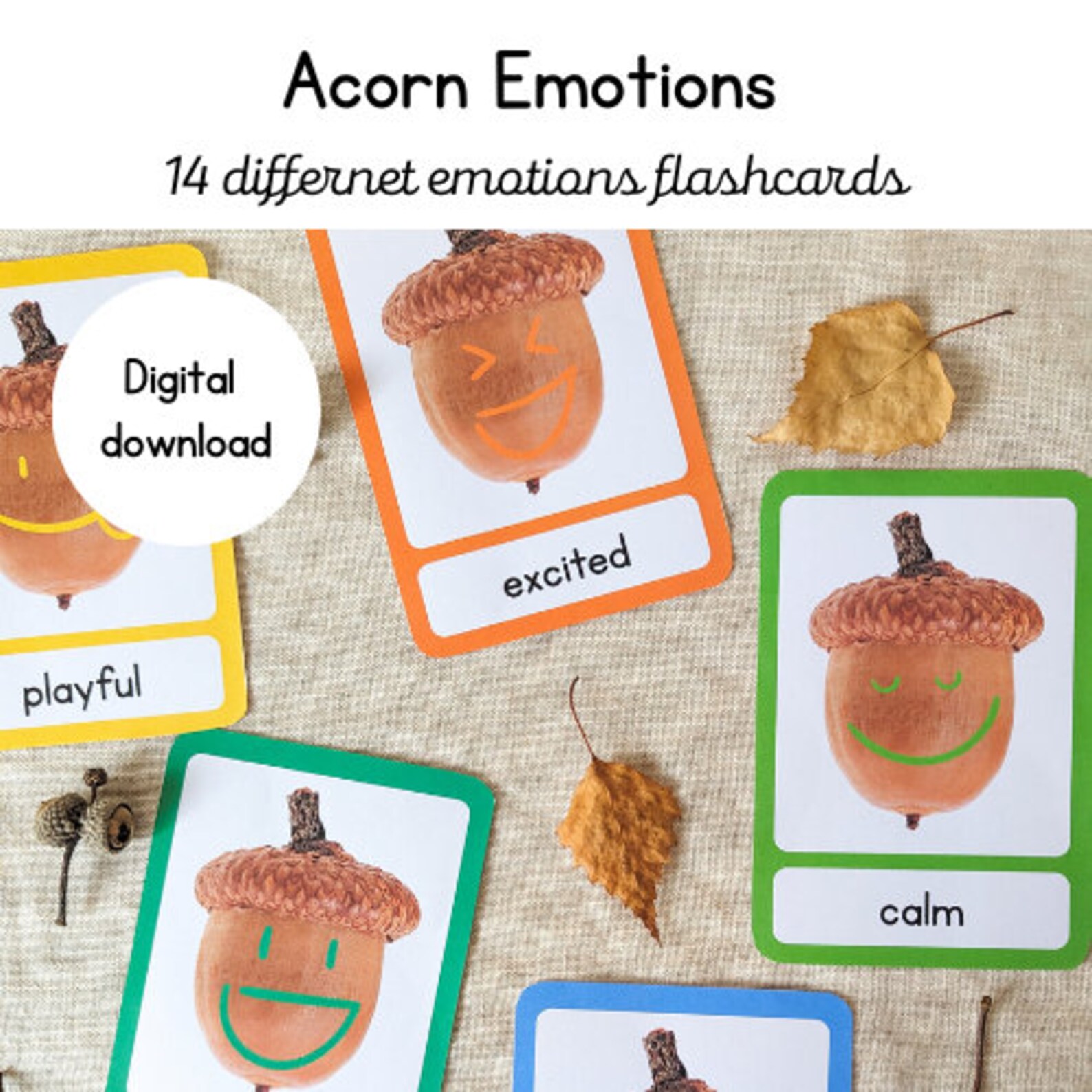 Acorn Emotions Flash Cards Nature Emotions Digital - Etsy