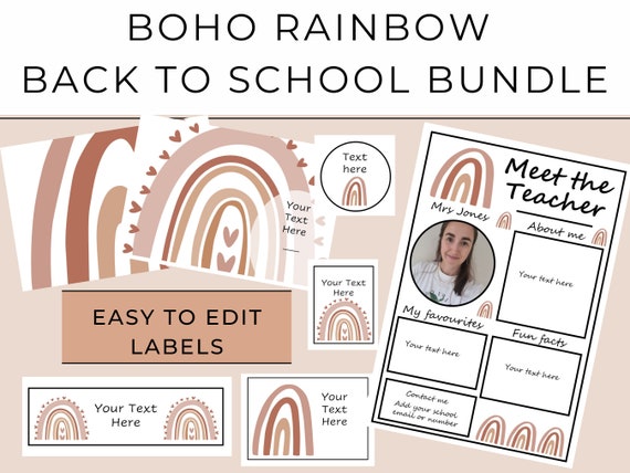 Boho Rainbow Bundle Meet the Teacher and Editable Classroom - Etsy