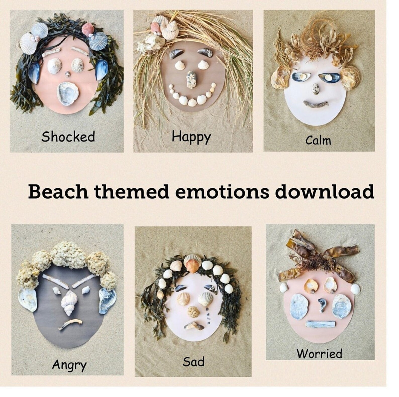 Summer Beach Themed Emotions / Feelings Flash Card Digital Download ...