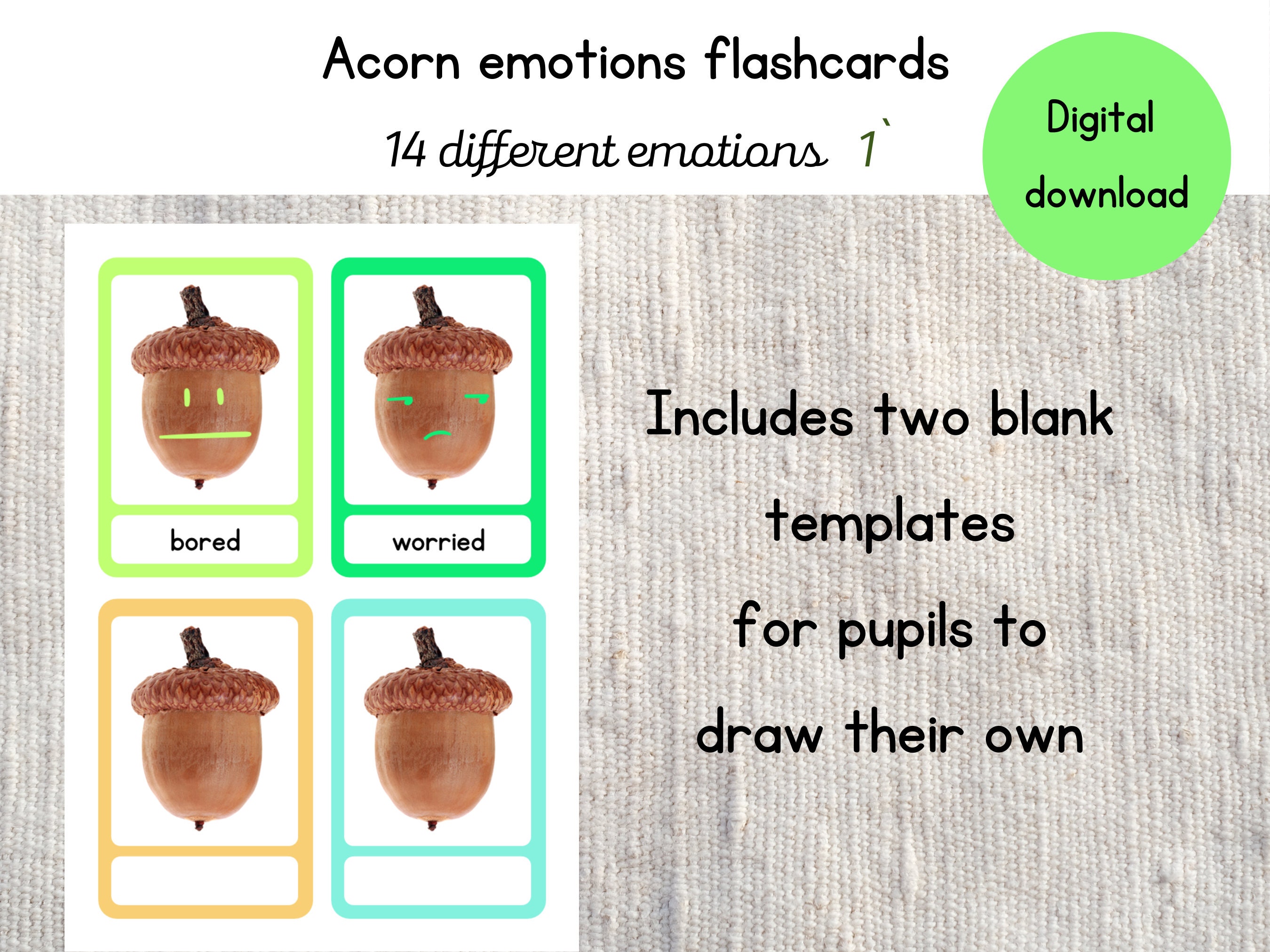 Acorn Emotions Flash Cards | Nature Emotions | Digital Download | Kids ...