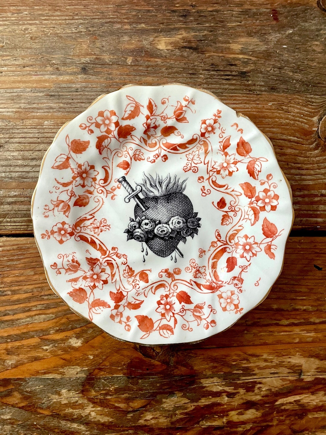 Vintage Sacred Heart Plate Altered Art / Wall Art Plate / Religious ...
