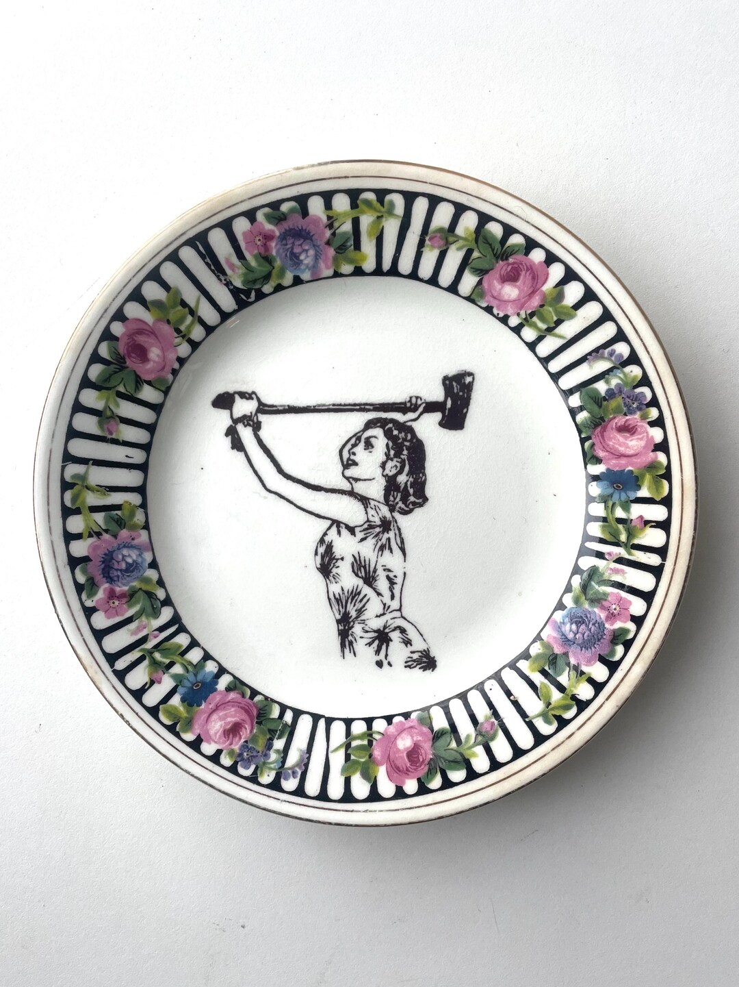 Vintage Victorian Plate Crazy Axe Lady Altered Art 'domestic Goddess ...