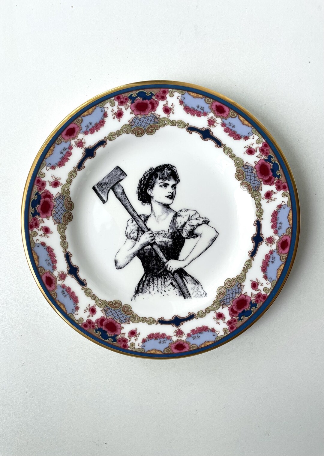 Victorian Altered Art Vintage Plate: Crazy Axe Lady 'domestic Goddess ...