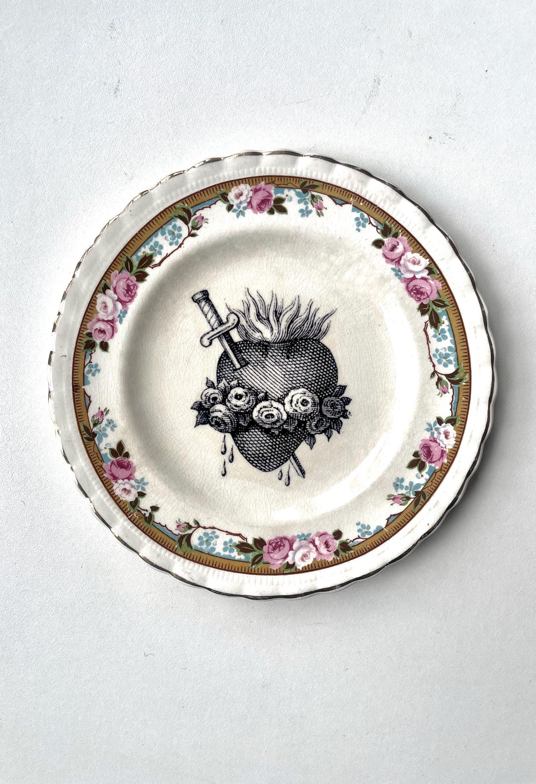 Vintage Sacred Heart Plate Altered Art / Wall Art Plate / Religious ...