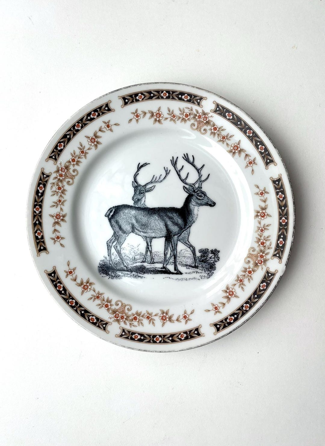 Vintage Plate With Victorian Stag Deer Illustration / Altered Art ...