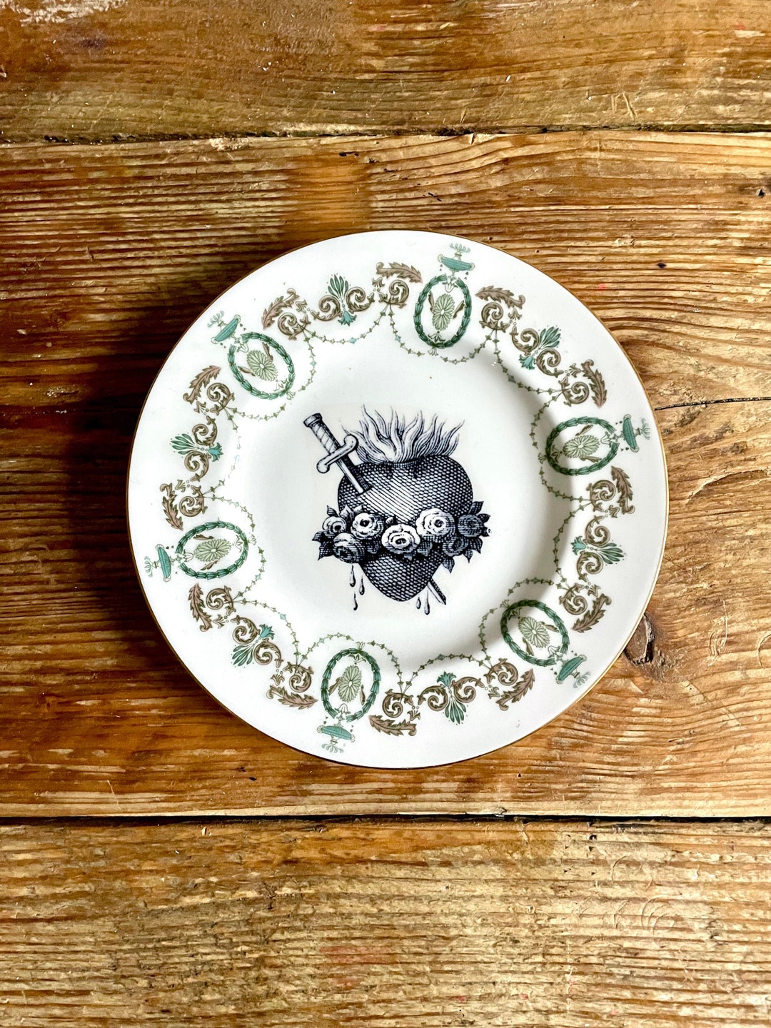 Vintage Sacred Heart Plate Altered Art / Wall Art Plate - Etsy