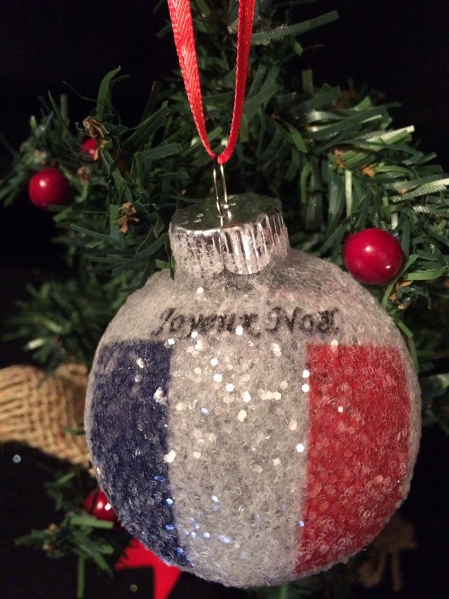 French "merry Christmas" With France Flag Glass Glitter Ornament - Etsy