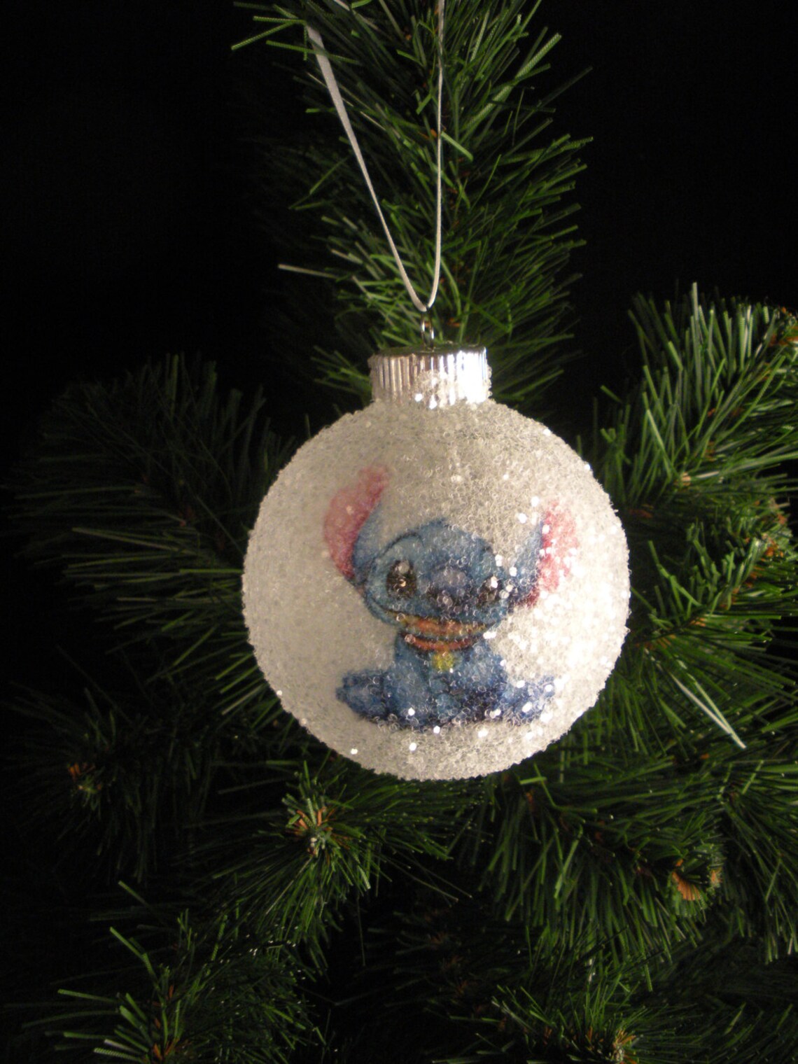 Disney's stitch Glass Glitter Ornament From | Etsy