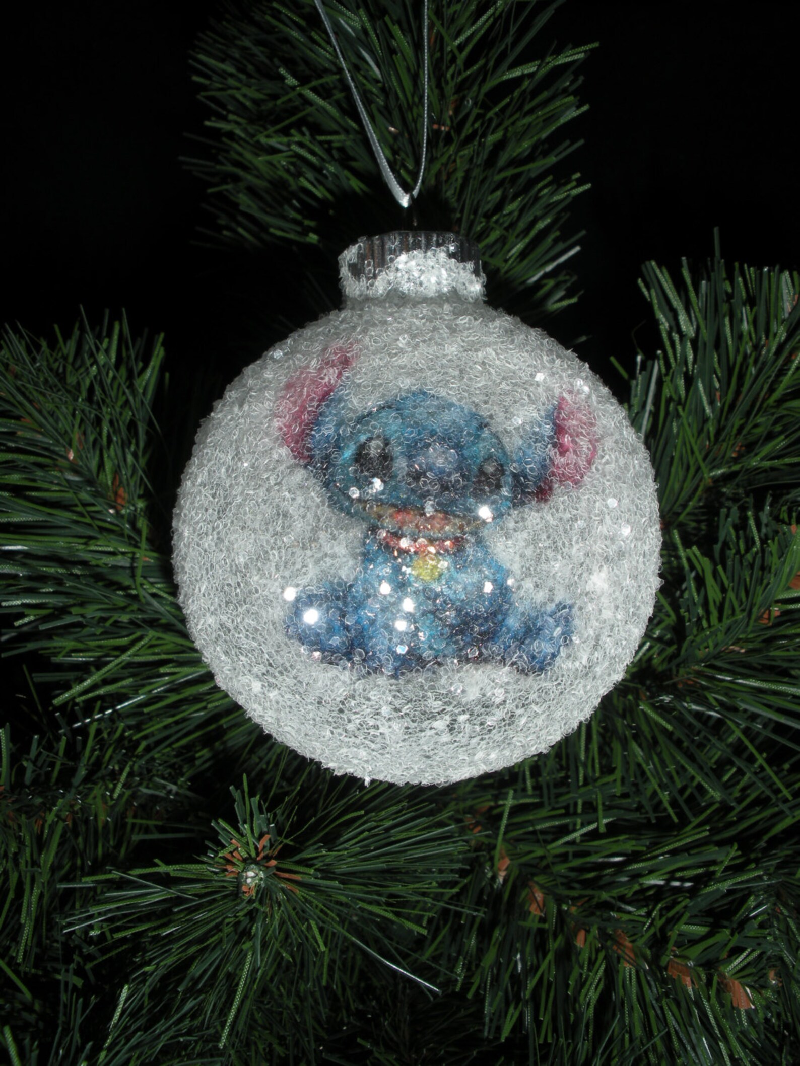 Disney's stitch Glass Glitter Ornament From | Etsy