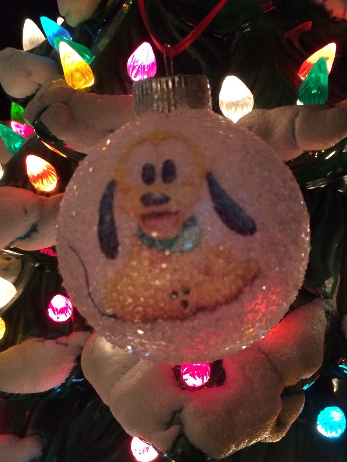 NEW!! Disney's "pluto Pup" Glass Glitter Ornament - Etsy