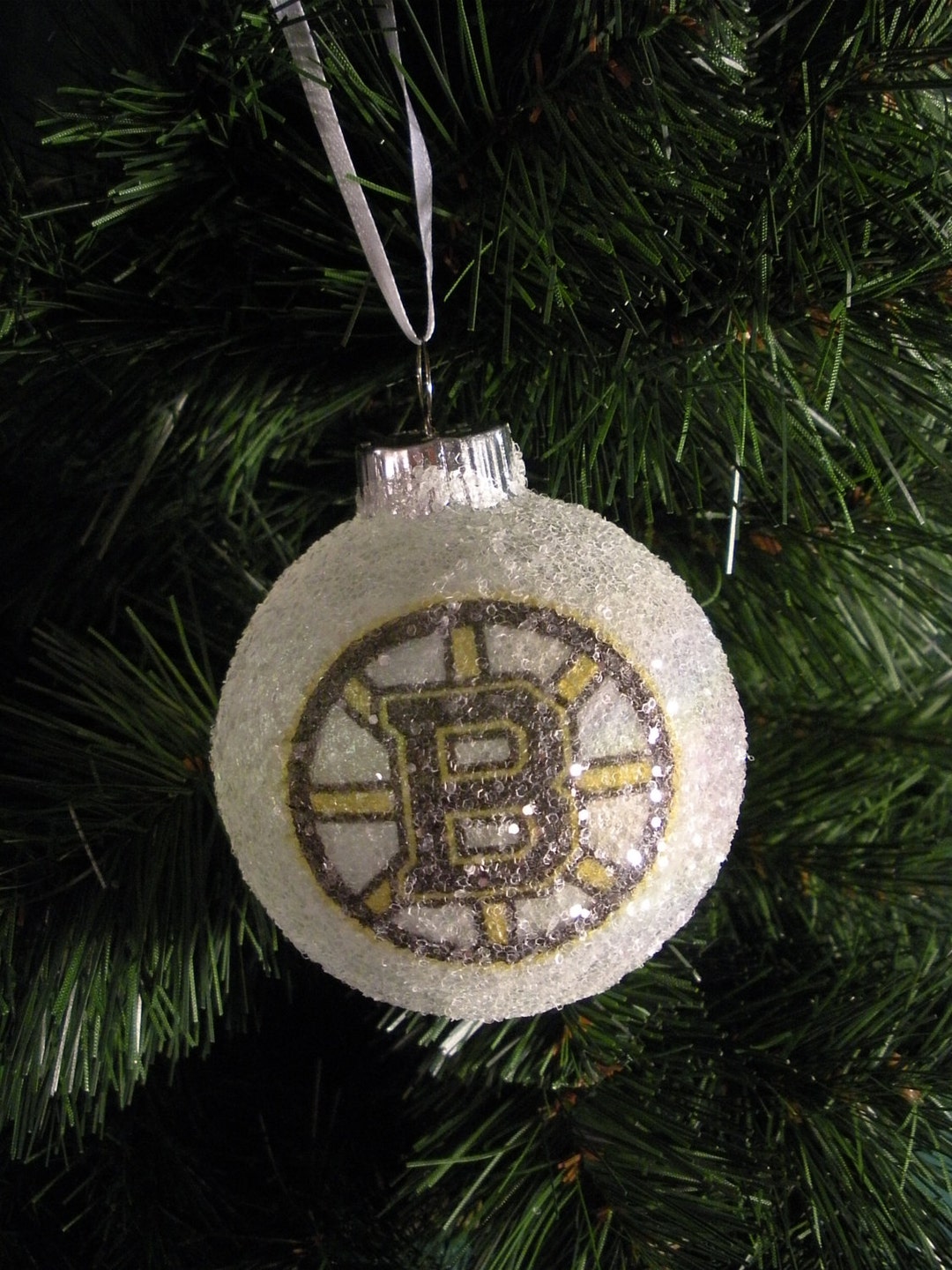 Boston Bruins Glass Glitter Ornament - Etsy