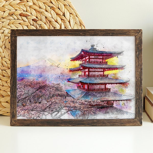 Pink Pagoda Print - Etsy