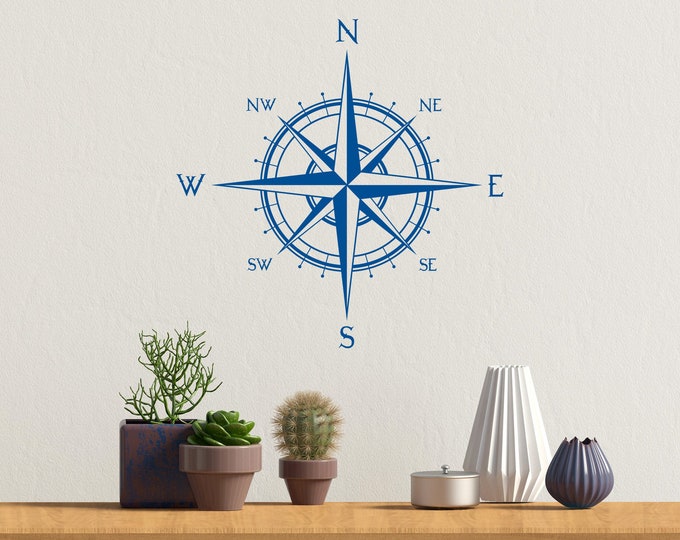 Compass Rose Wall Decal Nautical Home and Nursery Decor, Beach House ...
