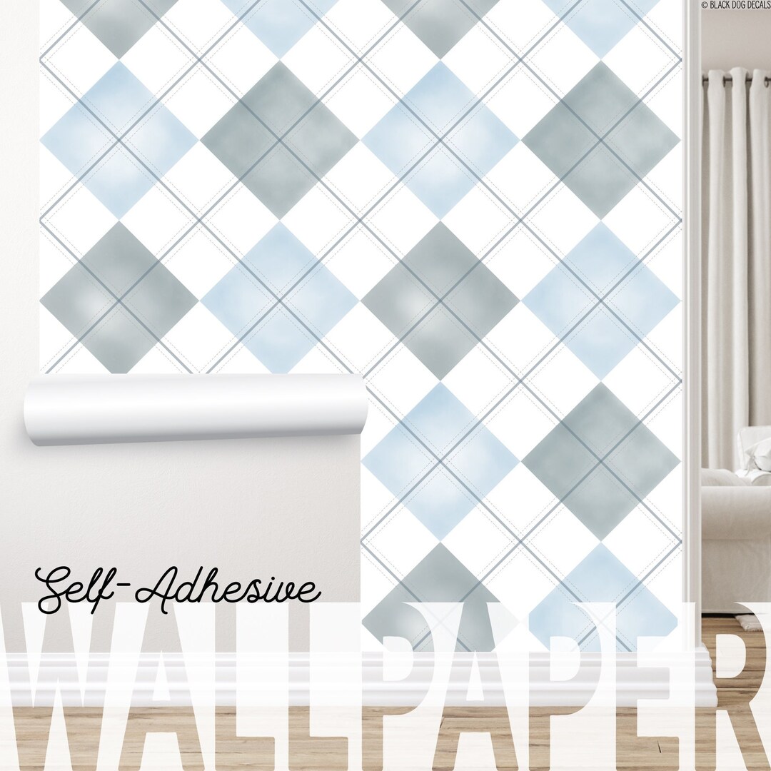 Light Blue Argyle Pattern Self-adhesive Wallpaper Printed - Etsy