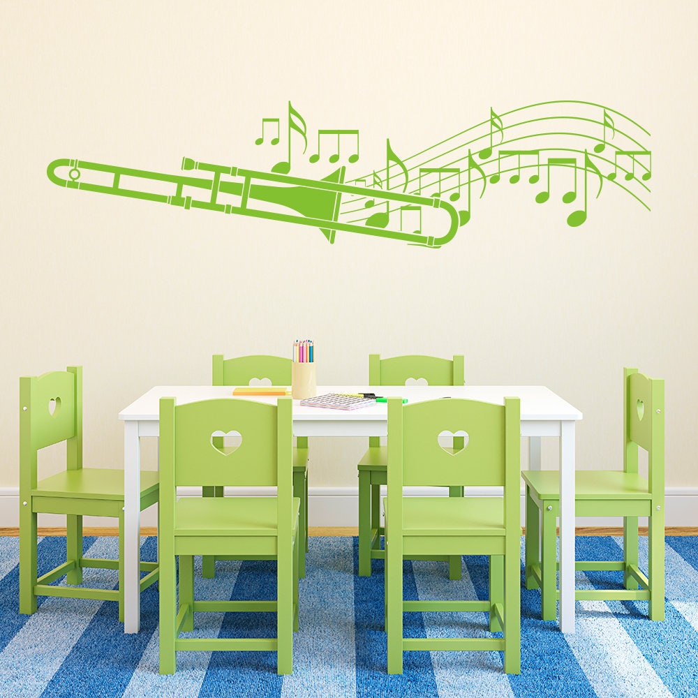 Trombone With Music Sheet Notes Vinyl Wall Decal K674 - Etsy