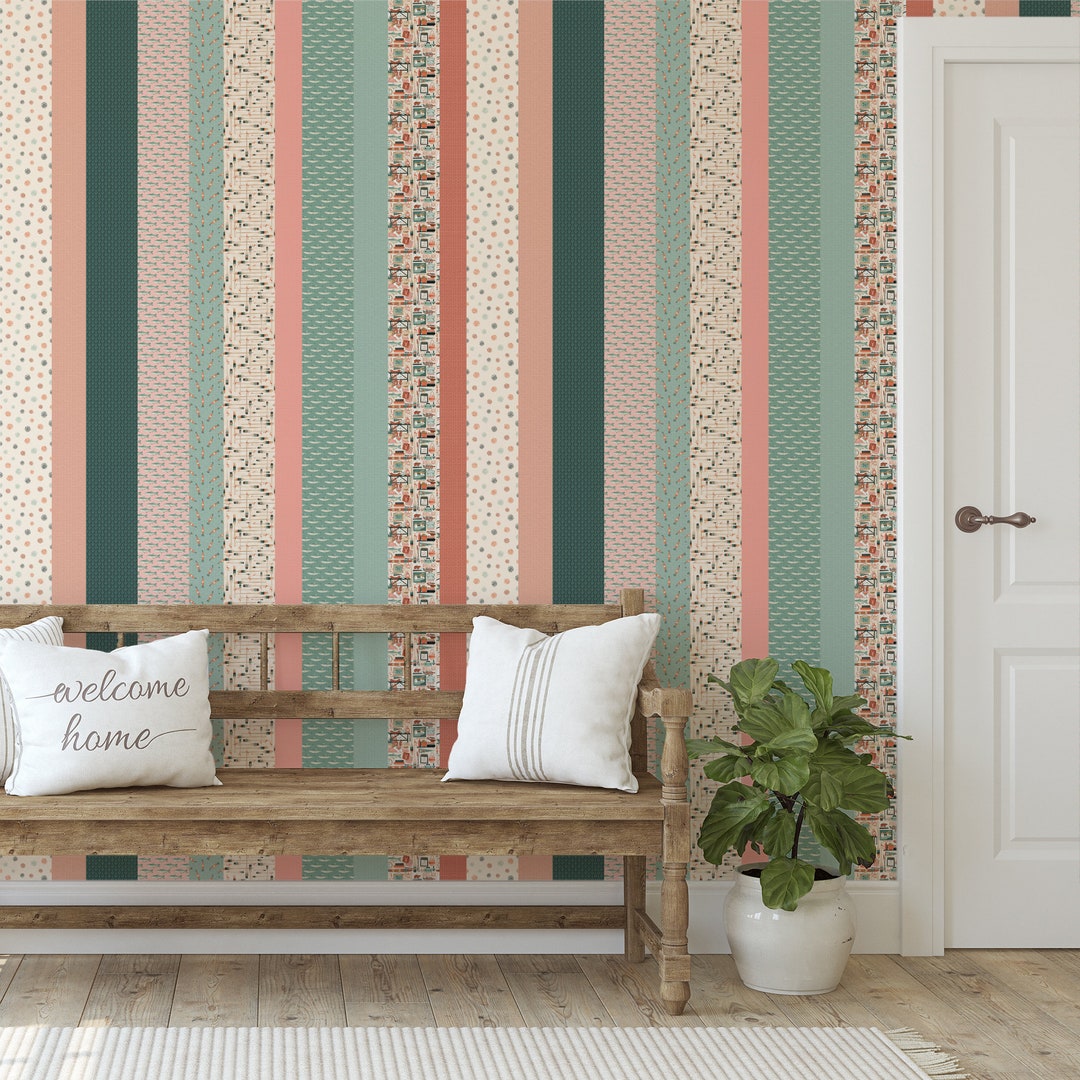 Peel-n-stick Wallpaper, Lake House Stripe Pattern, Printed With Eco ...