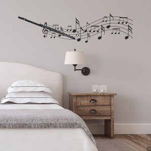 Flute With Musical Notes Wall Decal Home Decor Wall Art Music Studio ...