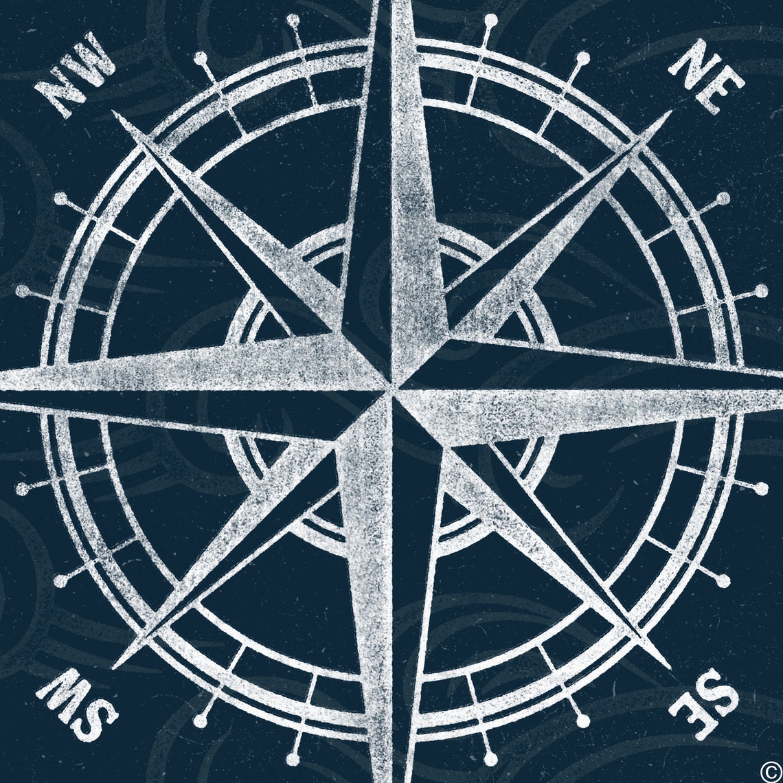 Navy Blue Wave Compass With Customizable Coordinates Print - Etsy