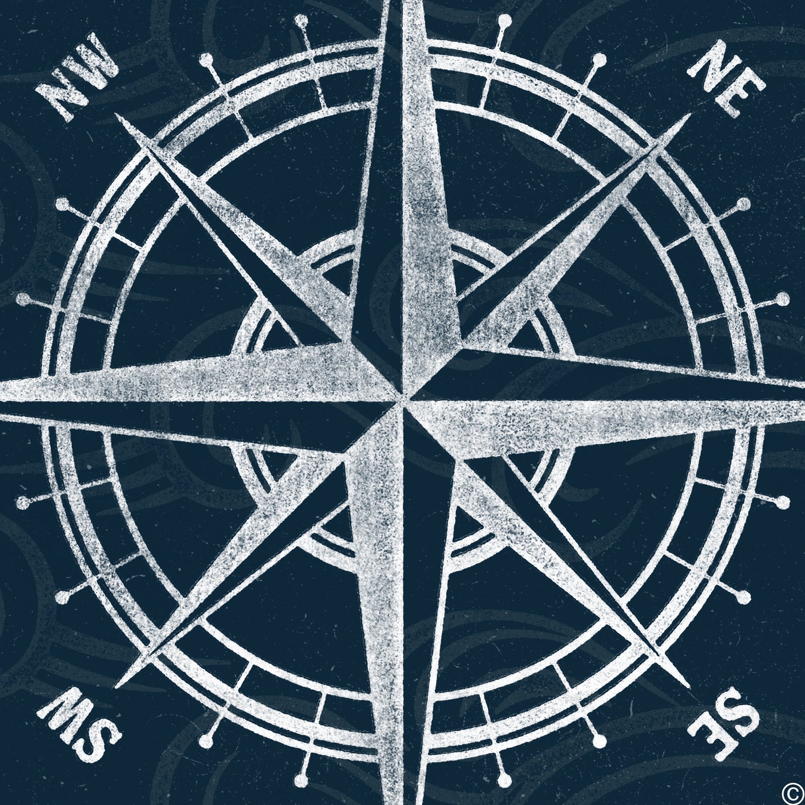 Navy Blue Wave Compass With Customizable Coordinates Print - Etsy