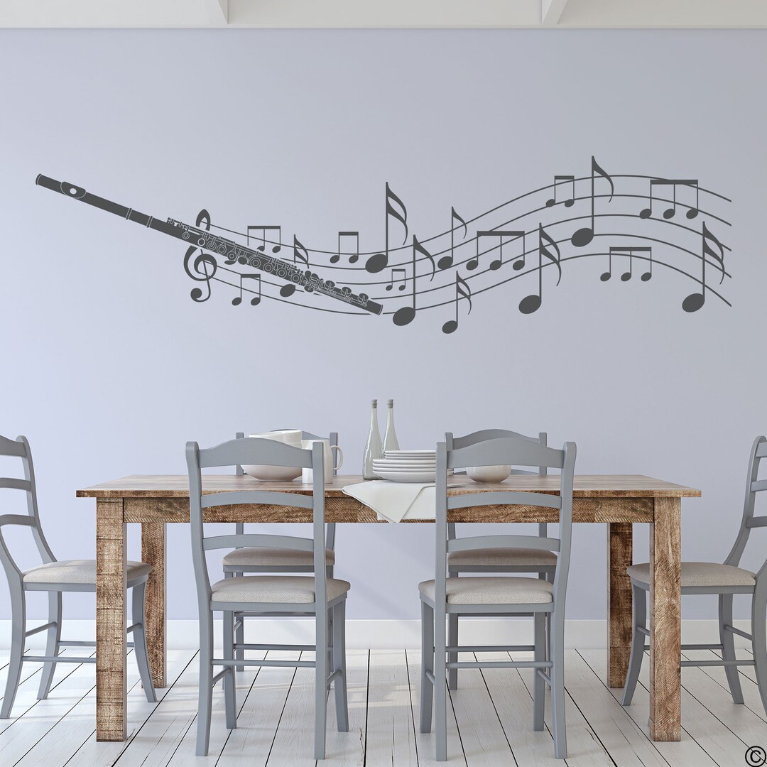 Flute With Musical Notes Wall Decal Home Decor Wall Art Music Studio ...