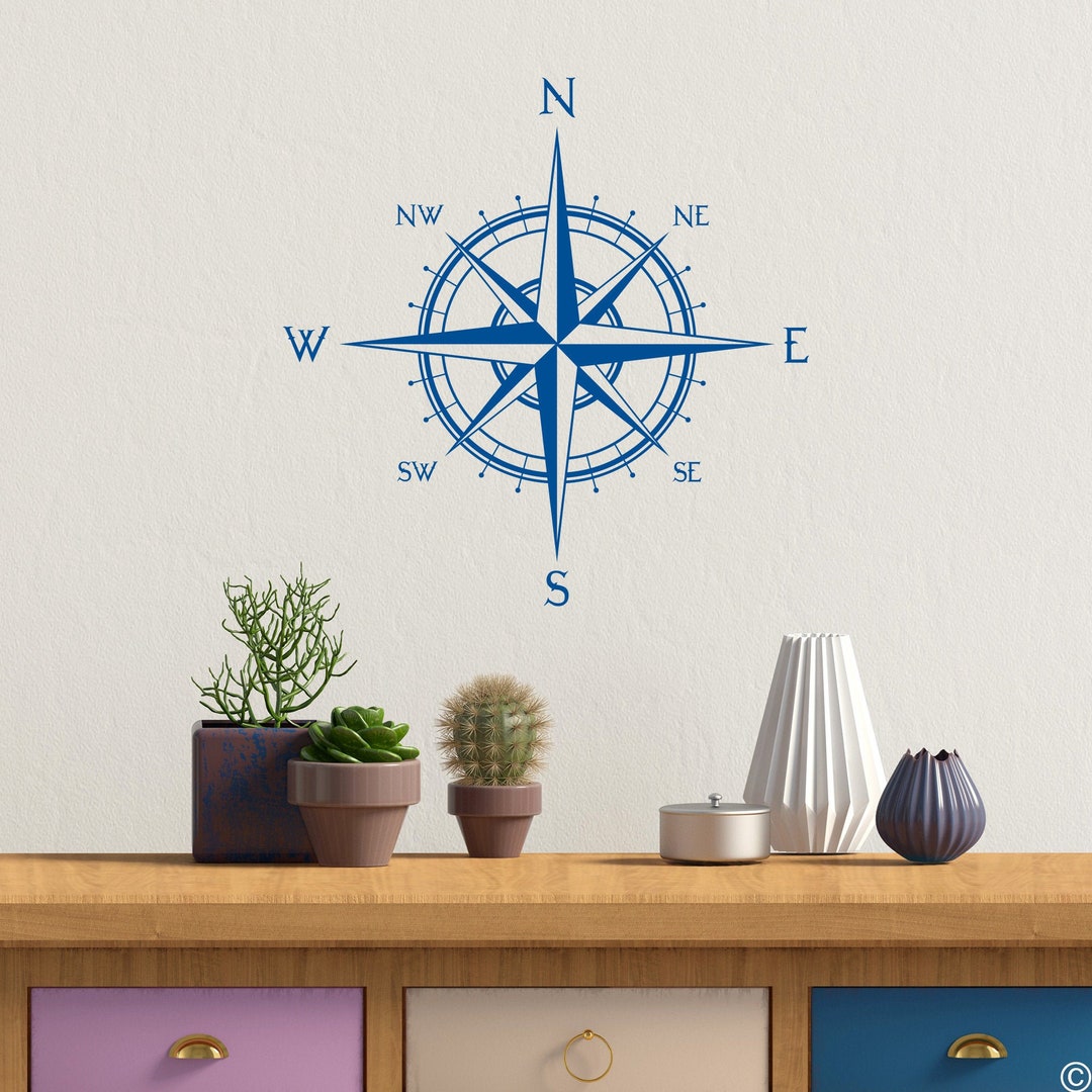 Compass Rose Wall Decal Nautical Home and Nursery Decor, Beach House ...