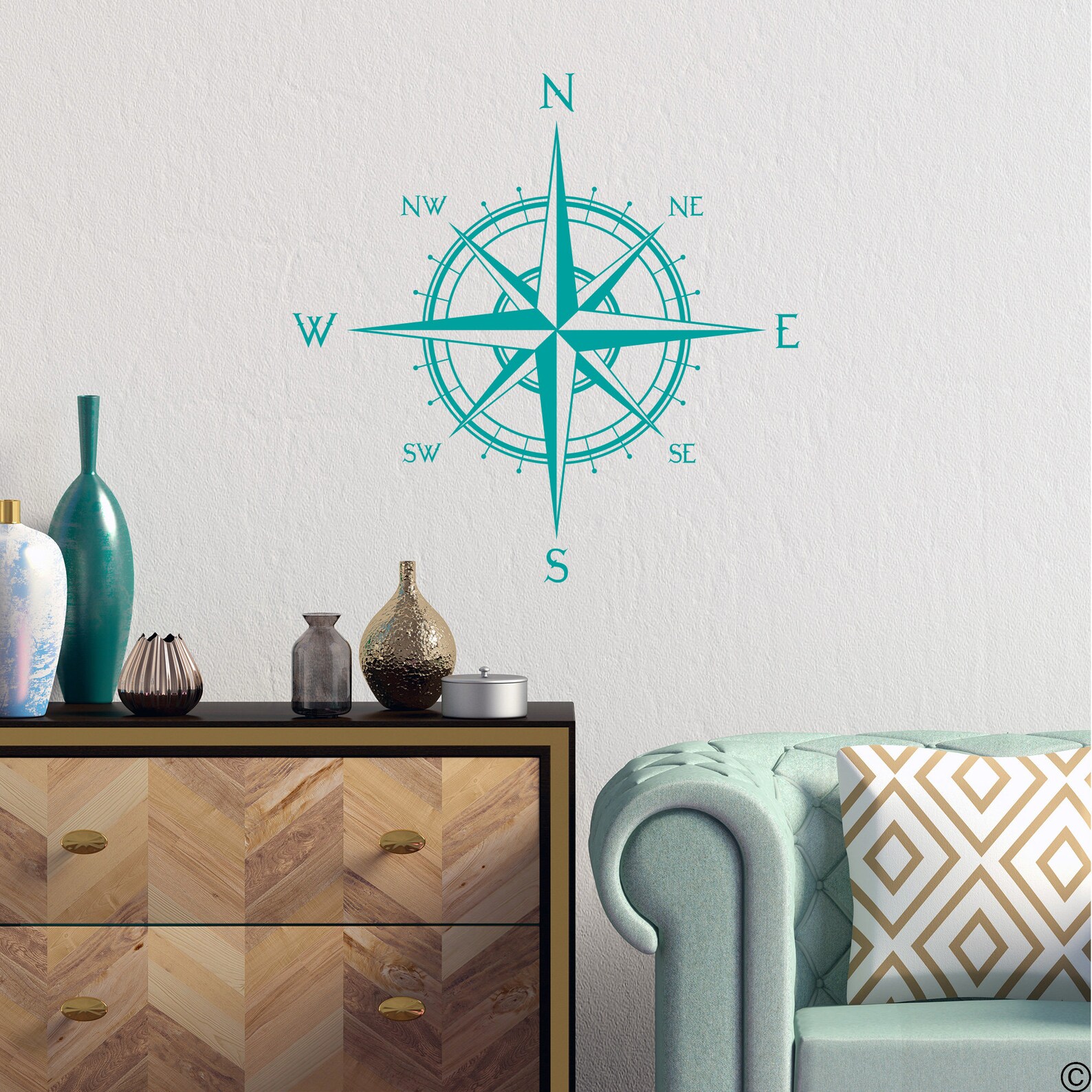 Compass Rose Wall Decal Nautical Home and Nursery Decor Beach - Etsy