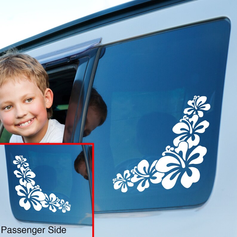 Hibiscus Flower Corner Vinyl Decals Set Of 2 Decals Fits Car Etsy