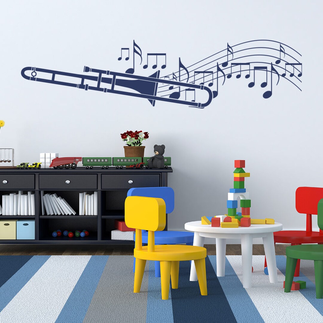 Trombone With Music Sheet Notes Vinyl Wall Decal K674 - Etsy
