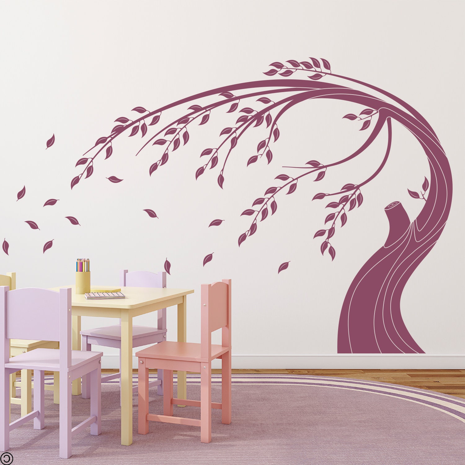 Wind Blown Tree Vinyl Wall Decal Mural K595 | Etsy