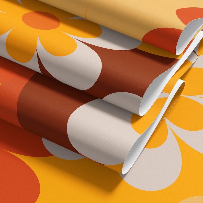 70s Floral Peel and Stick Wallpaper: Retro Removable Wall Decor CM014 ...