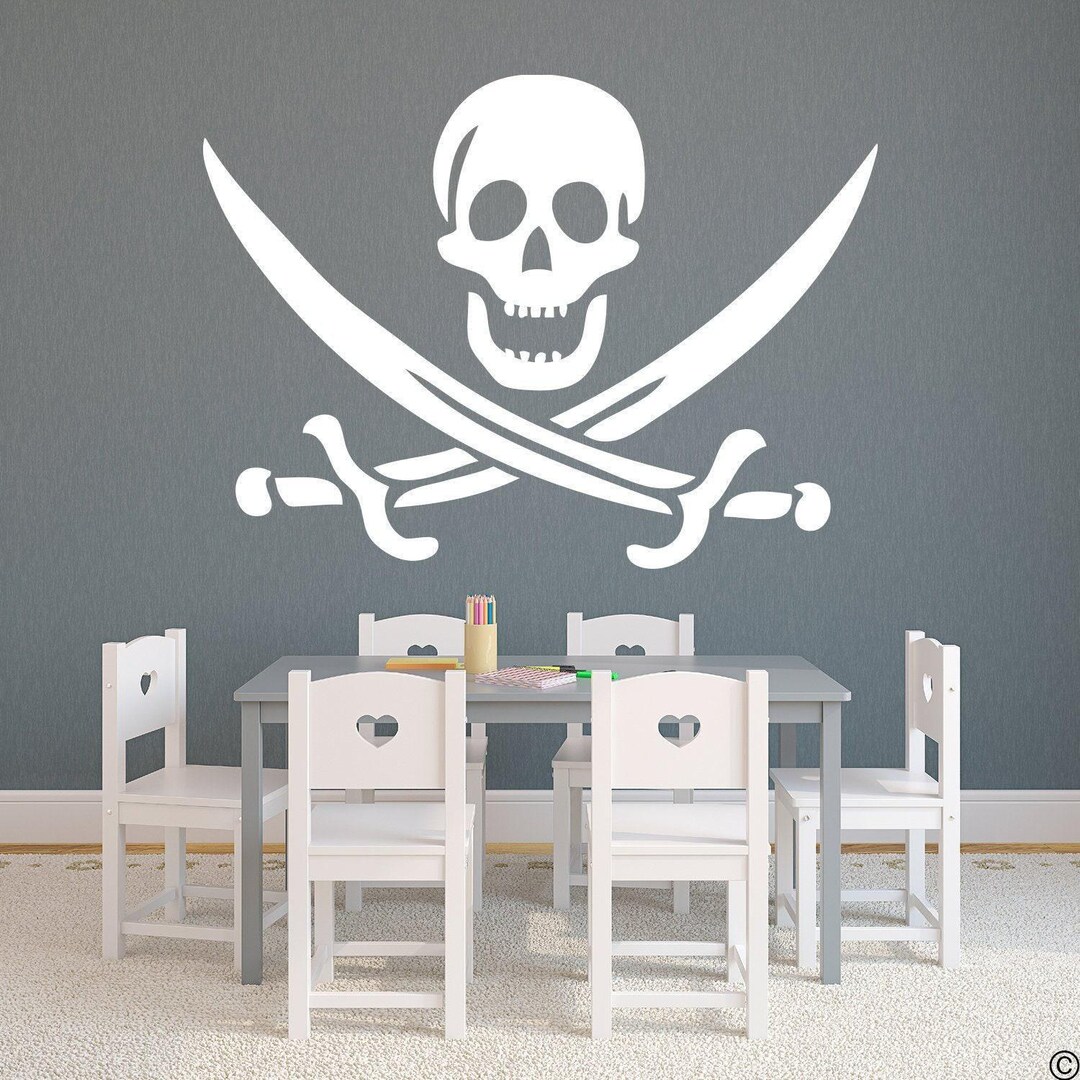Jolly Roger Vinyl Wall Decal: Pirate Skull and Swords Removable Sticker ...