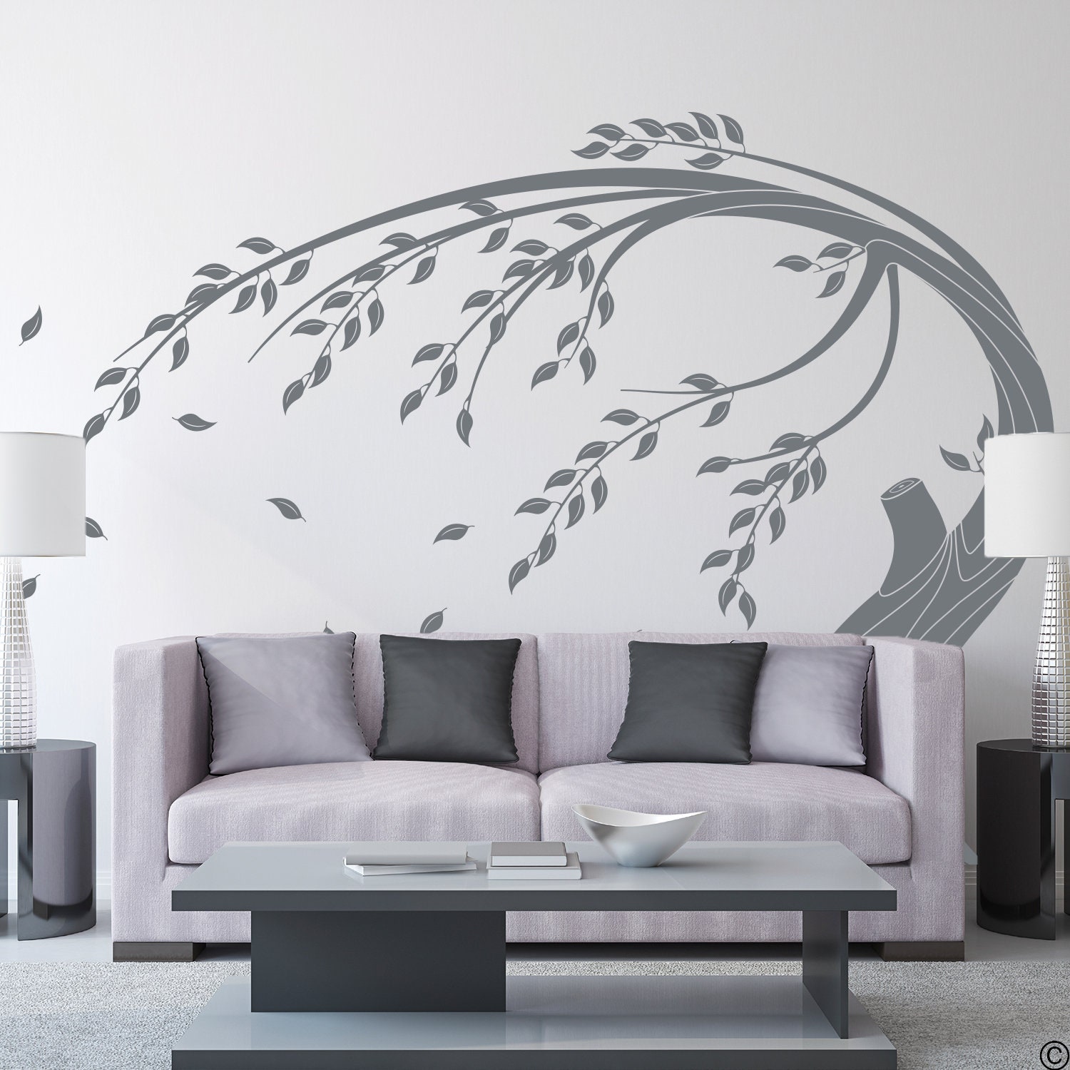 Wind Blown Tree Vinyl Wall Decal Mural K595 | Etsy