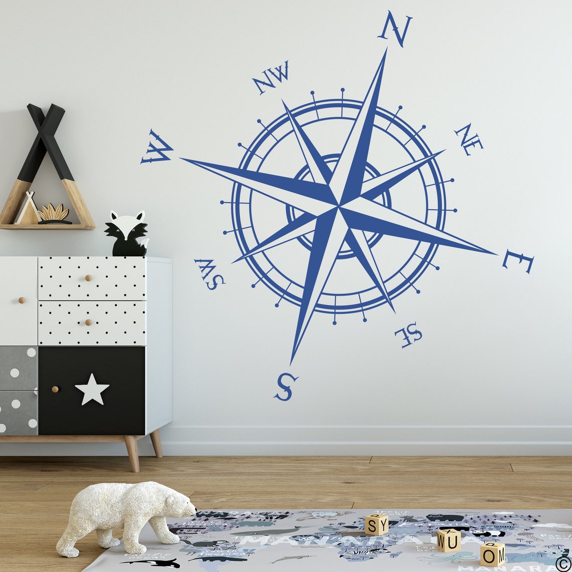 The Captain Compass Rose Wall or Ceiling Decal Medallion | Etsy