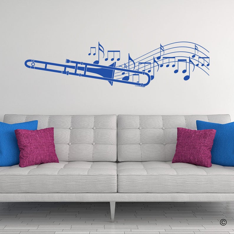 Trombone With Music Sheet Notes Vinyl Wall Decal K674 - Etsy