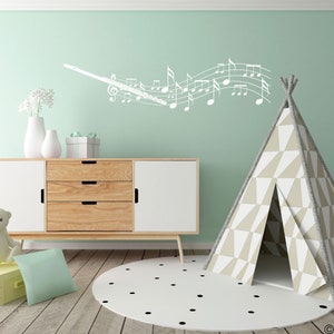 Flute With Musical Notes Wall Decal Home Decor Wall Art Music Studio ...