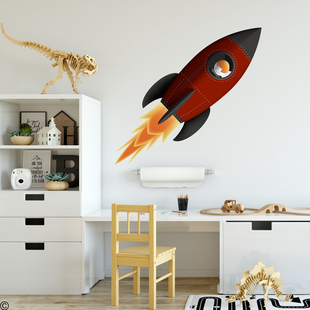 Rocket Ship With Astronaut Fabric or Vinyl Wall Decal, Removable and ...