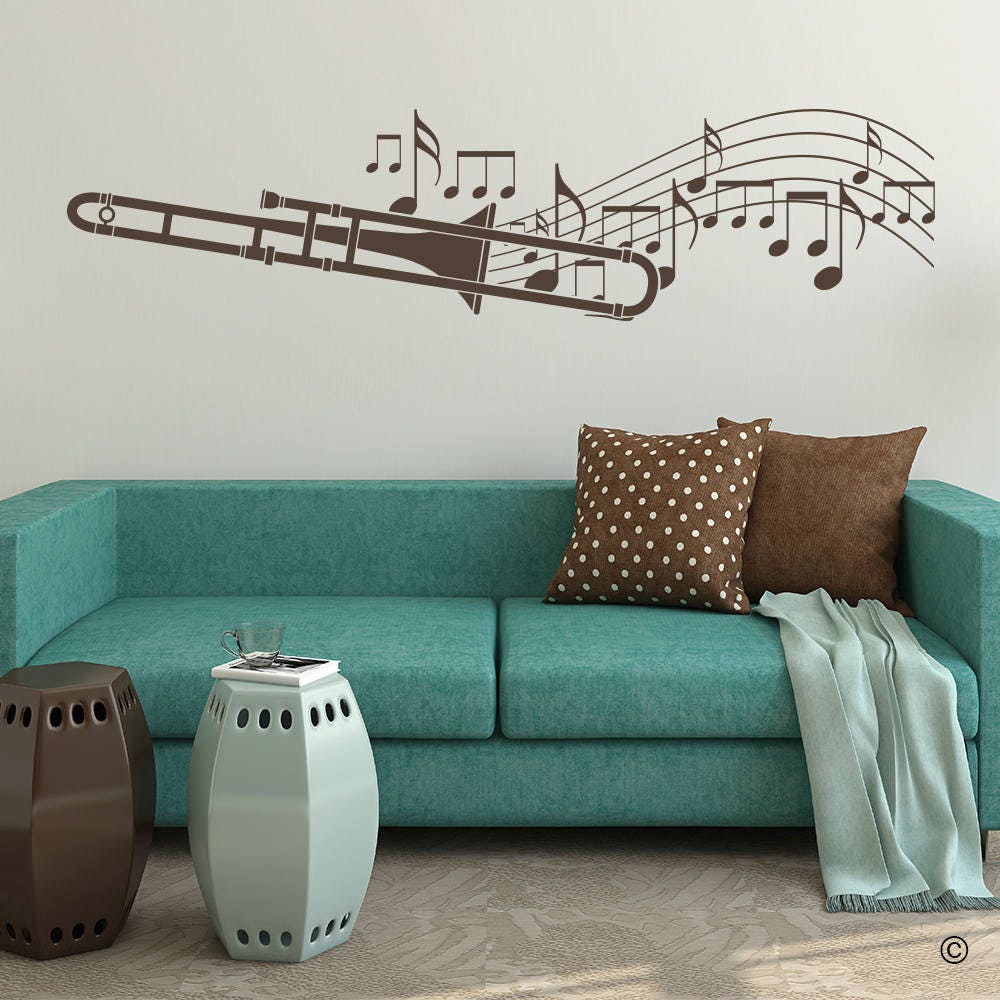Trombone With Music Sheet Notes Vinyl Wall Decal K674 - Etsy