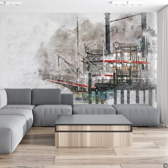 The Steamboat Natchez New Orleans Self-adhesive Wall Mural | Etsy