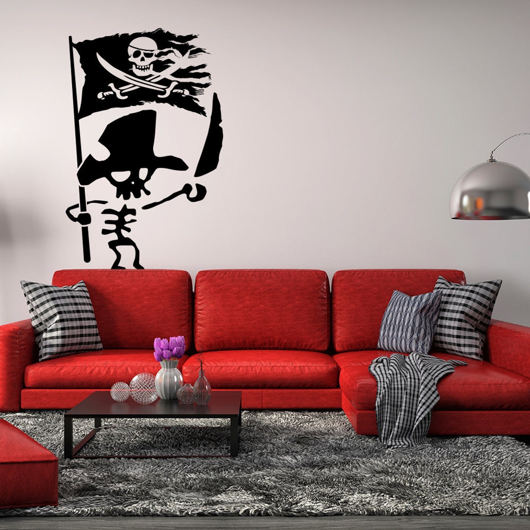 Pirate Skeleton Jolly Roger Flag Vinyl Wall Decal K656 - Etsy