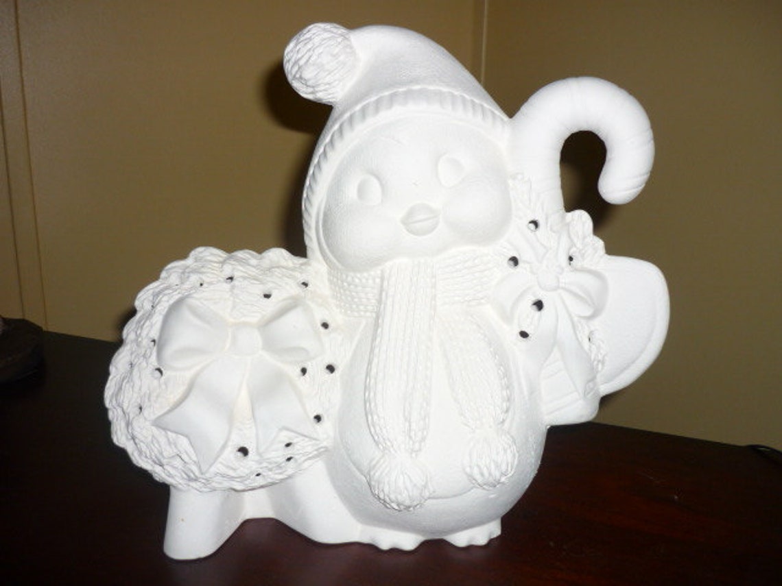 Ready to Paint Ceramic Penquin With Wreath - Etsy