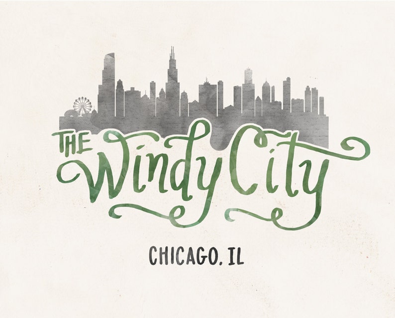 Chicago The Windy City hand lettering digital print // Quote | Etsy