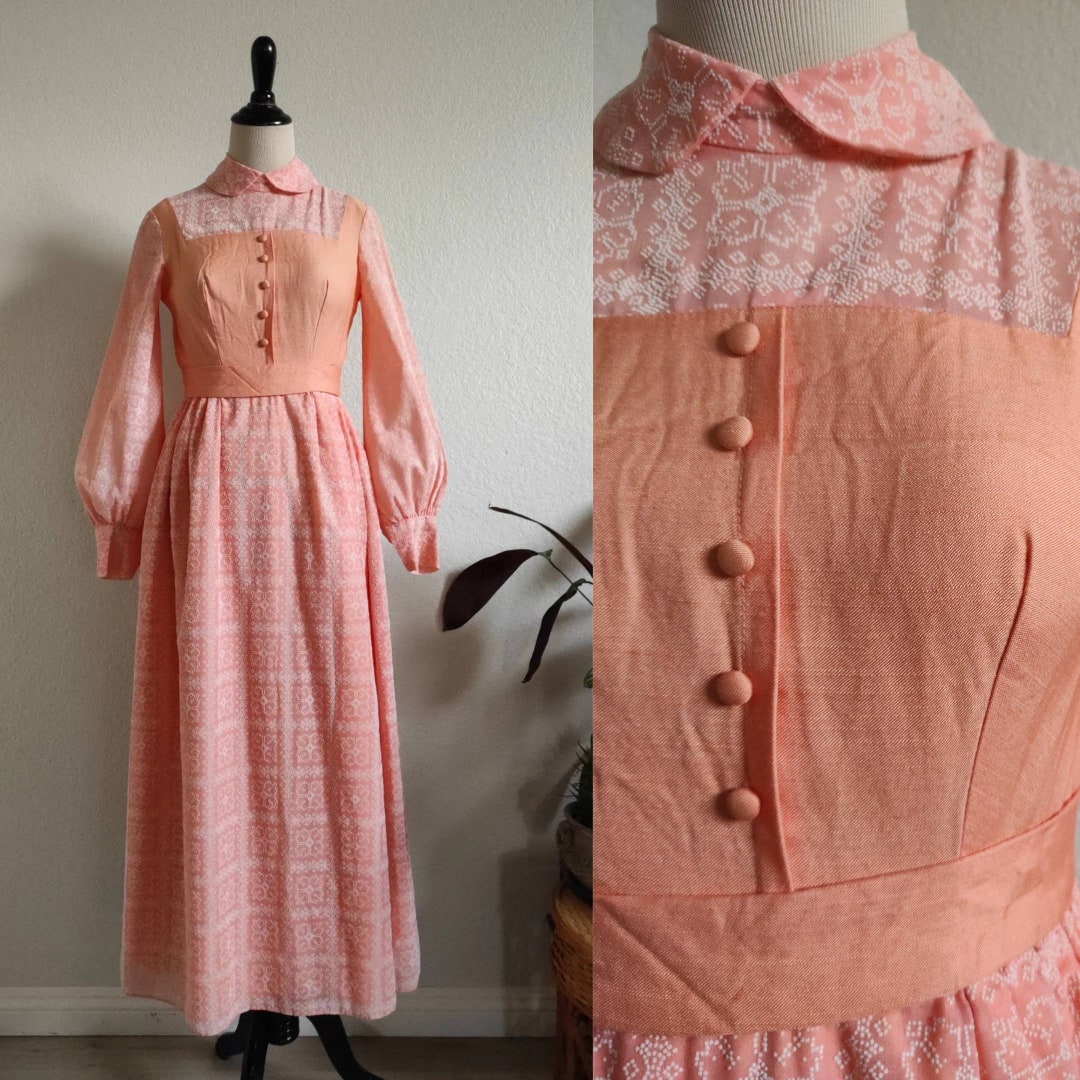 BEAUTIFUL Romantic Prairie Peach/cream Floral Flocked Semi-sheer Fabric ...